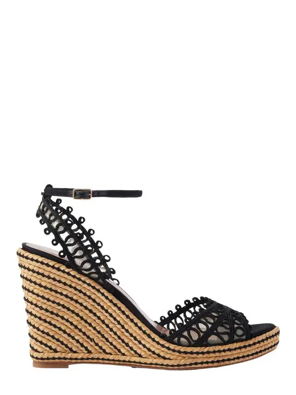 AQUAZZURA Kahlo 105 Raffia Espadrille Wedge Sandals - Black
