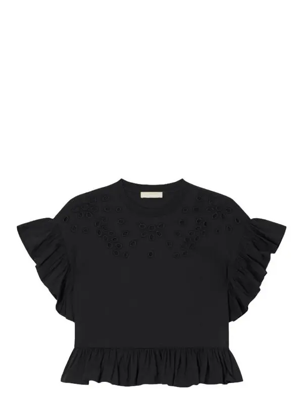Ulla Johnson Ruffled Embroidered Top - Black