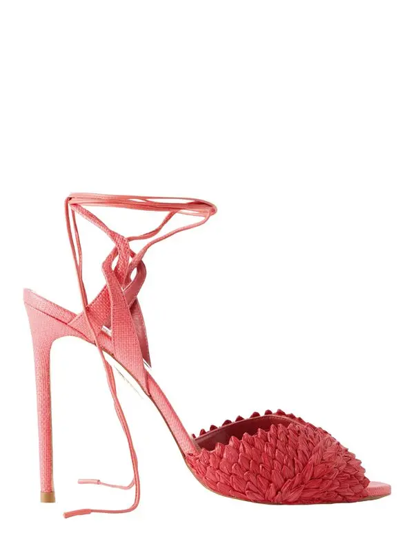 AQUAZZURA Raffia Stiletto Sandals With Ankle Ties - No