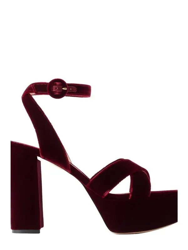 GIANVITO ROSSI Velvet Platform Sandals With Buckle Fastening - Brown