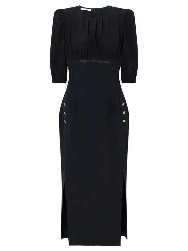 Alessandra Rich Pleated Silk Crepe Dress With Crystal Embellishments - Black