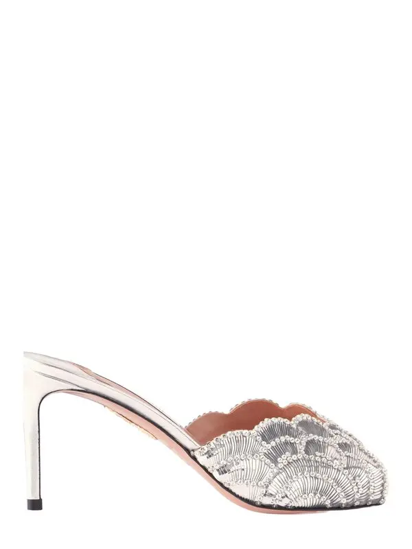 AQUAZZURA Crystal Embellished Heeled Mules - White