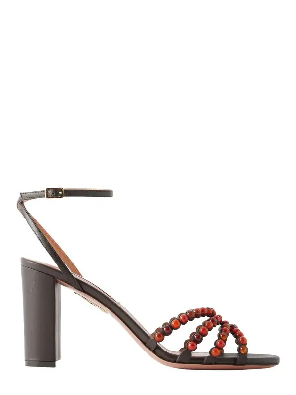 AQUAZZURA Embellished Leather Sandals - Black