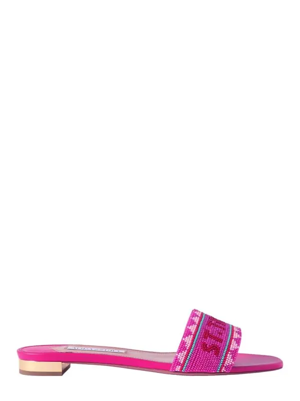 AQUAZZURA Beaded Single-strap Flat Slide Sandals - Pink