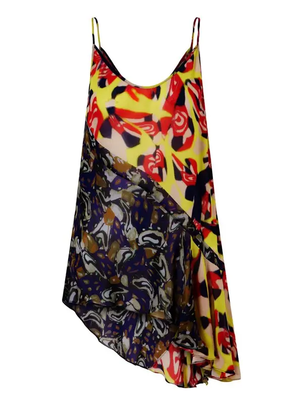 Dries Van Noten Ruffled Printed Asymmetric Georgette Camisole - Black