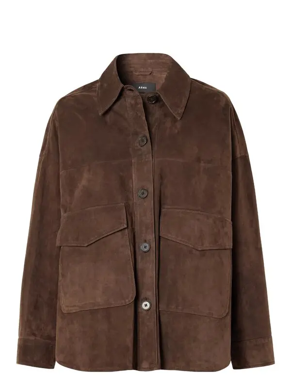 ARMA Paneled Oversized Suede Jacket - Green