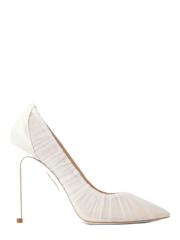 AQUAZZURA Pleated Tulle High Heels - White
