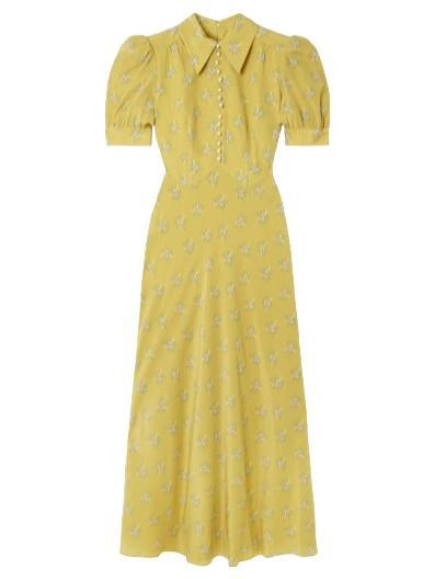 Alessandra Rich Floral Print Midi Dress - Yellow