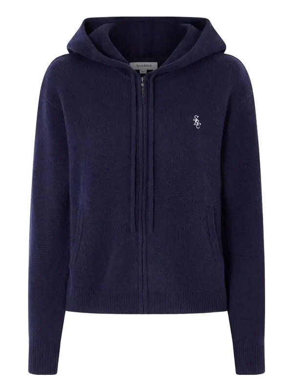 SPORTY  RICH Sporty & Rich Embroidered Cashmere And Wool Blend Cardigan - Navy Blue