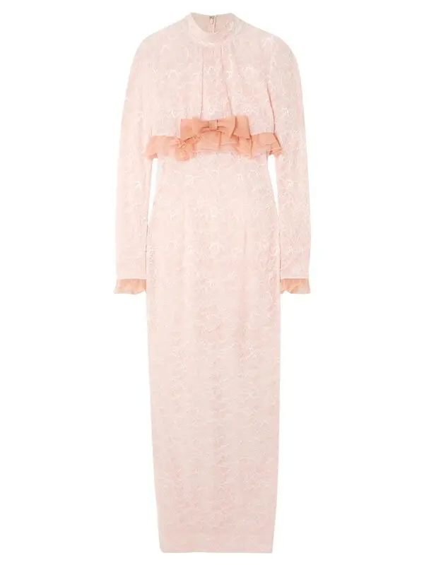 Alessandra Rich Lace Ruffle Maxi Dress - Pink