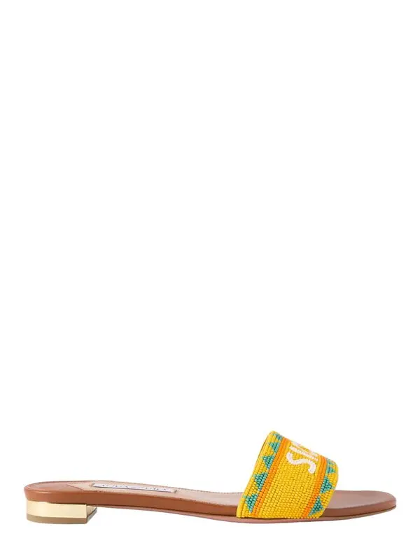 AQUAZZURA Embellished Single Strap Flat Slide Sandals - Nude