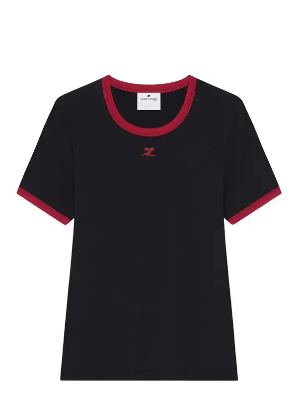 COURREGES Heritage Crewneck T-shirt With Logo Patch - Black