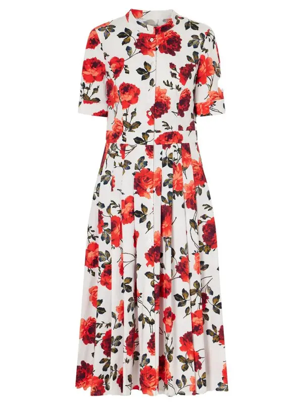 Carolina Herrera Floral-print Cotton-blend Poplin Midi Dress - White