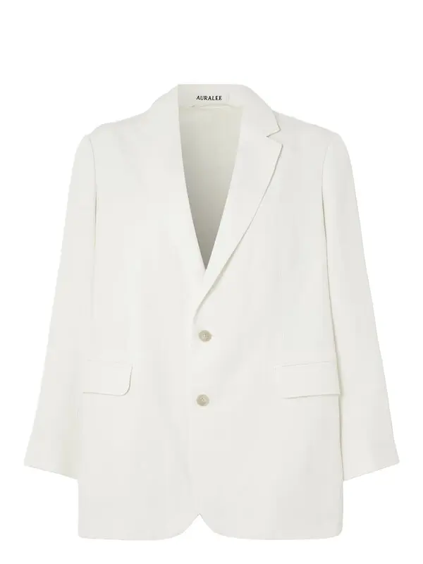 Auralee Oversized Wool, Cotton, And Linen-blend Oxford Blazer - White