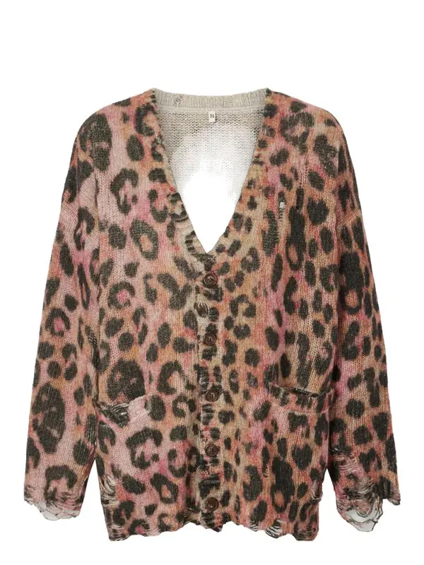 R13 Leopard-print Distressed Cashmere Cardigan - Brown