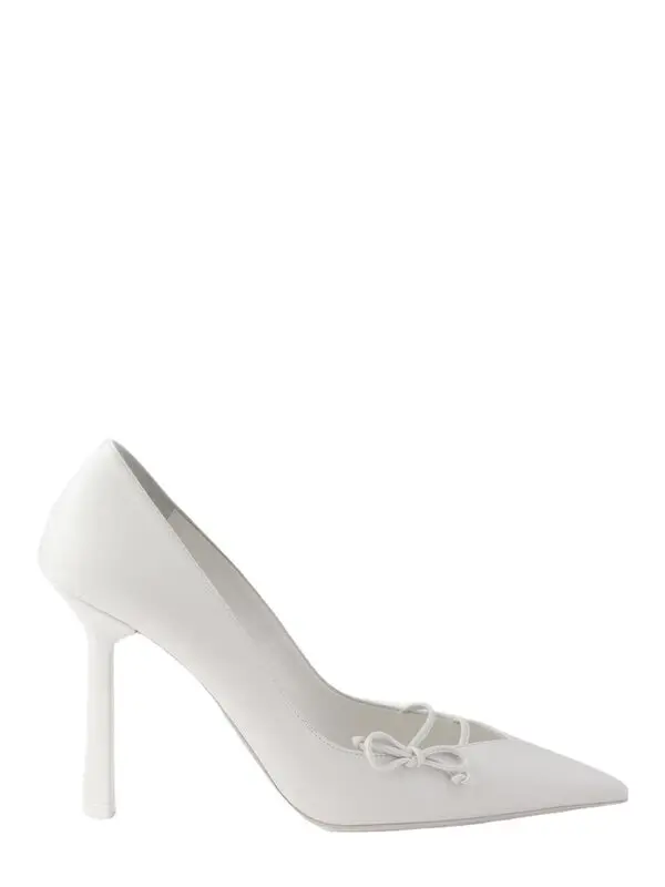 Prada Leather Pointed Toe High Heel Pumps With Bow Detailing - White