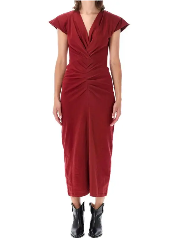 Isabel Marant Étoile Pleated Cotton Knit V-neck Maxi Dress - Wine Red