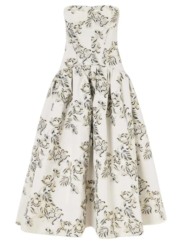 Carolina Herrera Strapless Metallic Floral-jacquard Gown - White