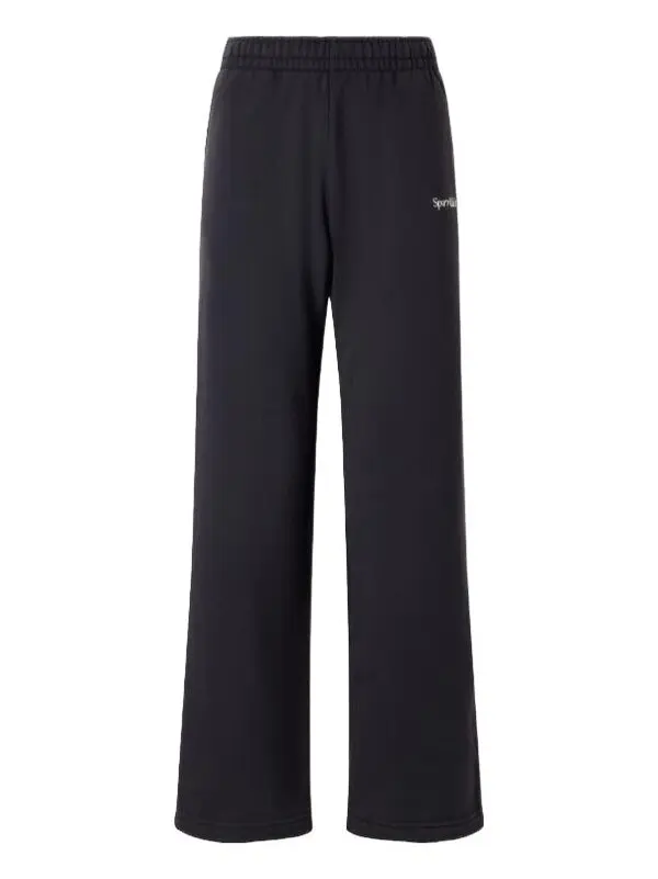 SPORTY  RICH Sporty & Rich Embroidered Cotton Wide-leg Pants - Black