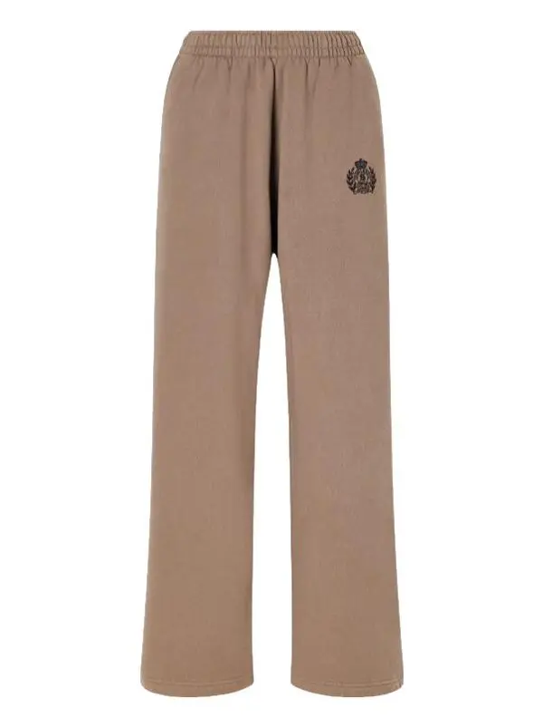 SPORTY  RICH Embroidered Cotton-jersey Wide-leg Sweatpants - Sand-colored