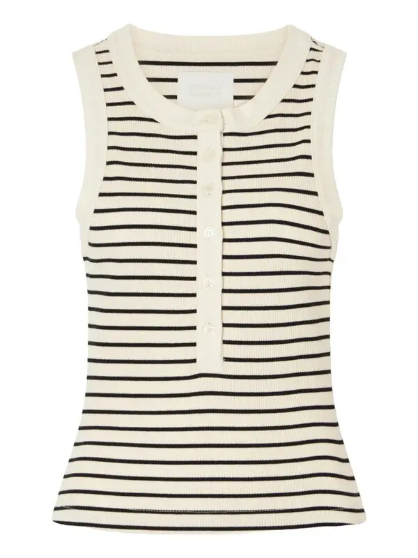 Citizens Of Humanity Striped Ribbed Tank Top With Button Placket - Beige