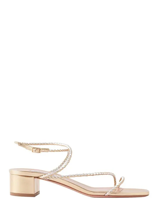 AQUAZZURA Luca 35 Braided Metallic Leather Sandals - Nude