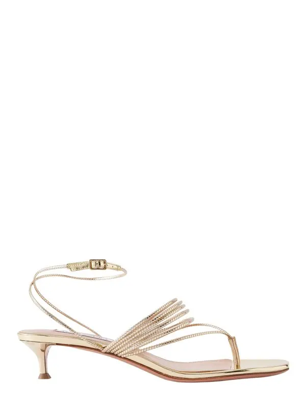 AQUAZZURA Solare 30 Metallic Leather Thong Sandals - Nude
