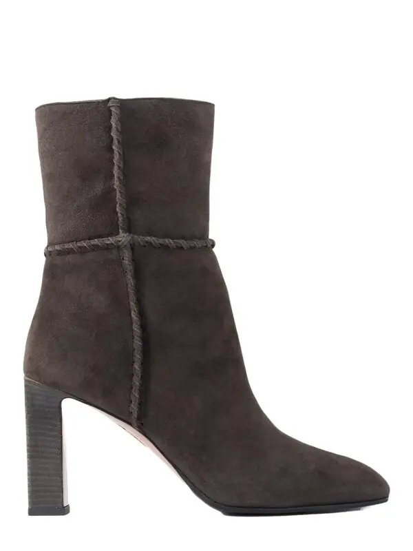 AQUAZZURA Suede Mid Calf Boots With Braided Detail - Black