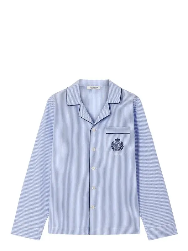 SPORTY  RICH Sporty & Rich Embroidered Striped Cotton-poplin Pajama Shirt - Blue