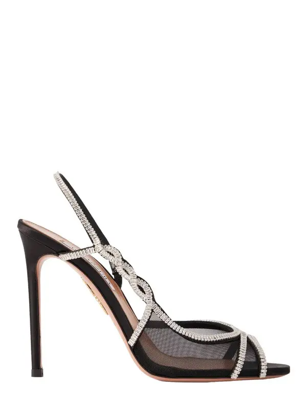 AQUAZZURA Embellished Mesh Slingback Sandals - Black