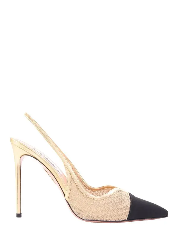 AQUAZZURA Leather-trimmed Mesh And Grosgrain Slingback Pumps - Nude