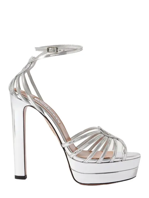 AQUAZZURA Metallic Leather Platform Sandals - No