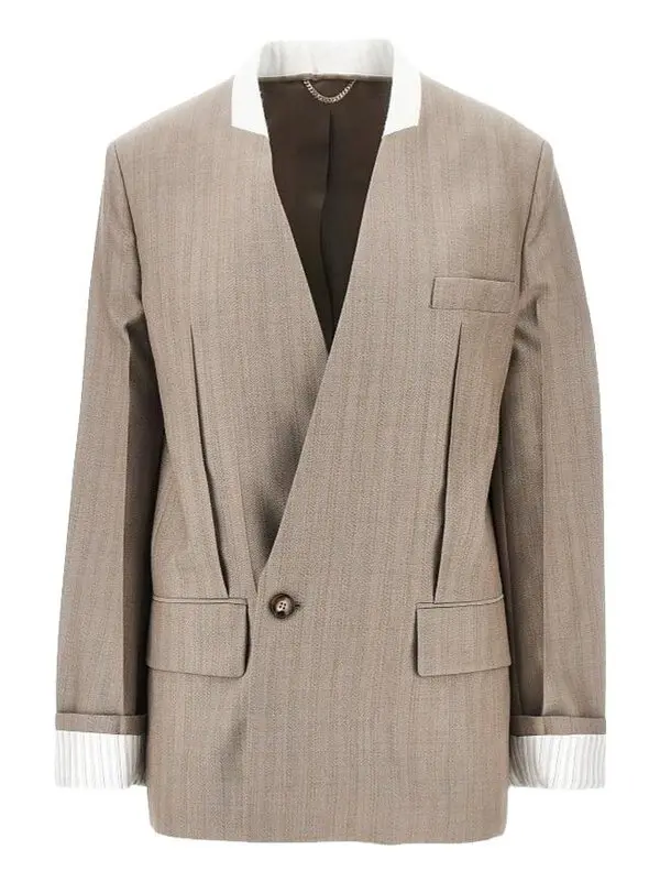 Victoria Beckham Collarless Double-breasted Blazer - Beige