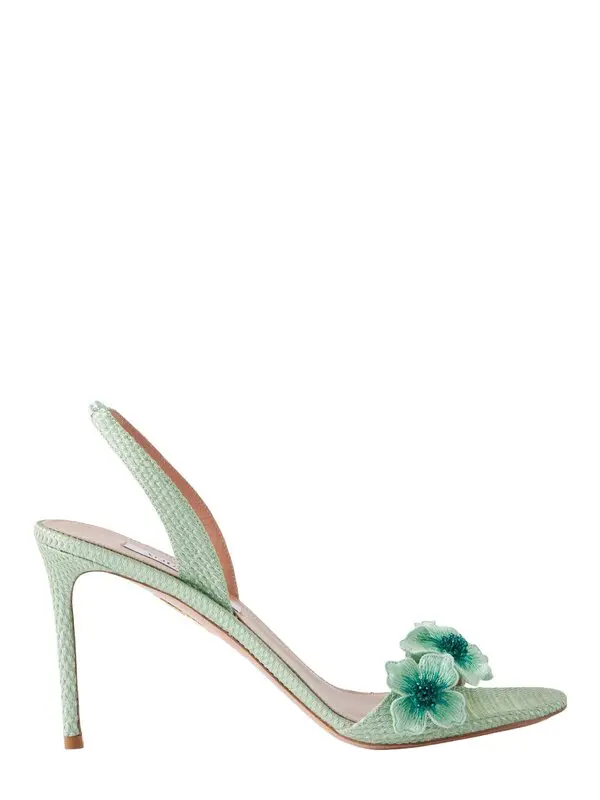 AQUAZZURA Passionflower Embellished Raffia Slingback Sandals - Gray