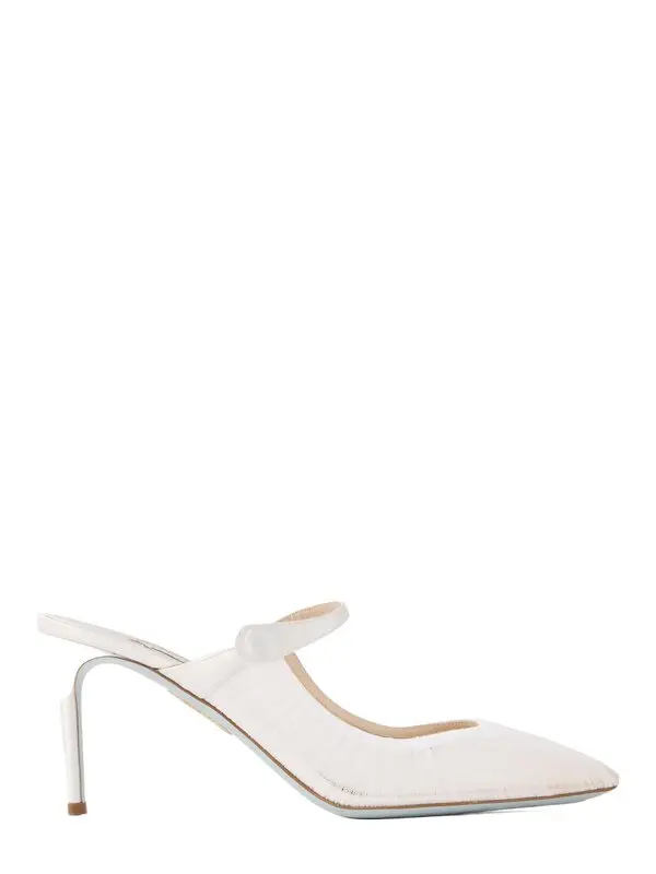 AQUAZZURA White Tulle Pointed-toe Stiletto Mules With Mary Jane Strap - No