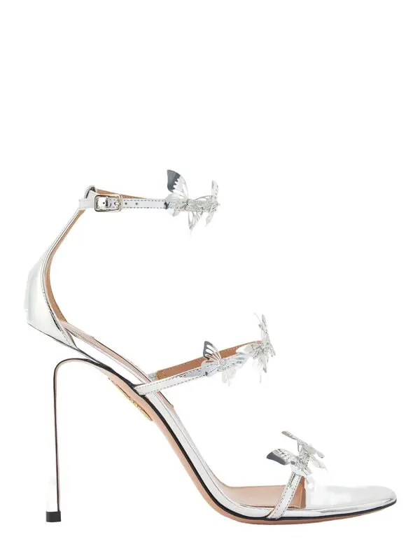 AQUAZZURA Embellished Metallic Leather Stiletto Sandals - No