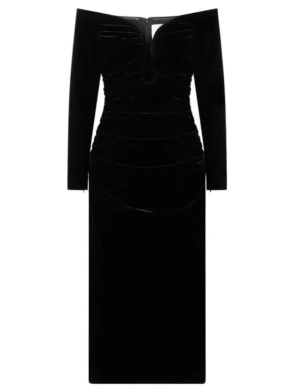 Carolina Herrera Ruched Velvet Midi Dress - Black