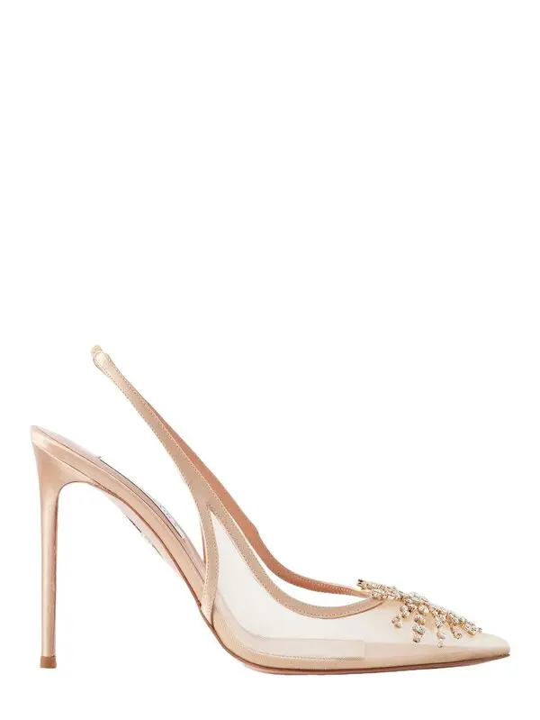 AQUAZZURA Embellished Mesh And Satin Slingback Pumps - No