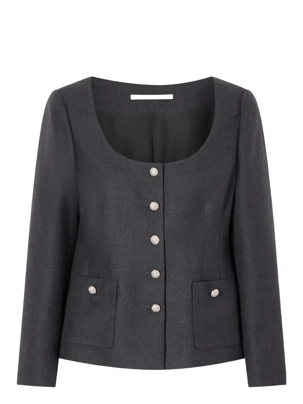 Alessandra Rich Embellished Wool-flannel Jacket - Dark Gray