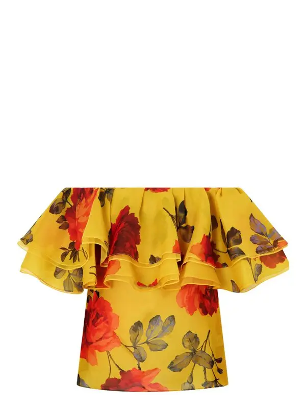 Carolina Herrera Off-the-shoulder Floral Silk Organza Top - Yellow
