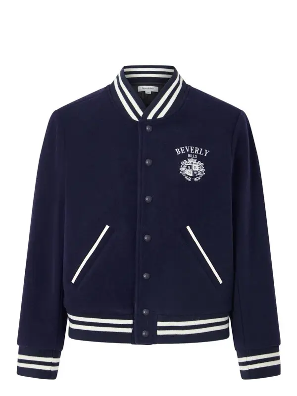 SPORTY  RICH Sporty & Rich Beverly Hills Embroidered Wool Baseball Jacket - Navy Blue