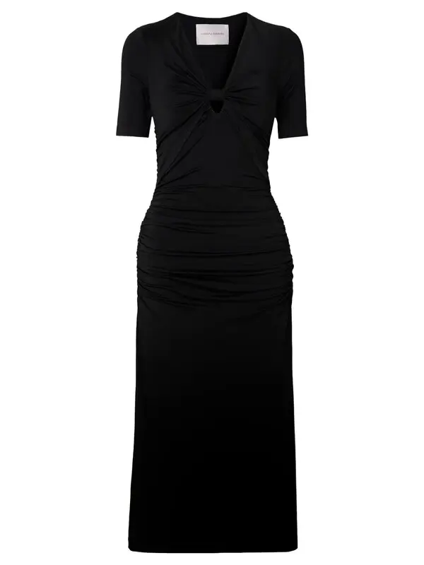 Carolina Herrera V-neck Gathered Midi Dress - Black