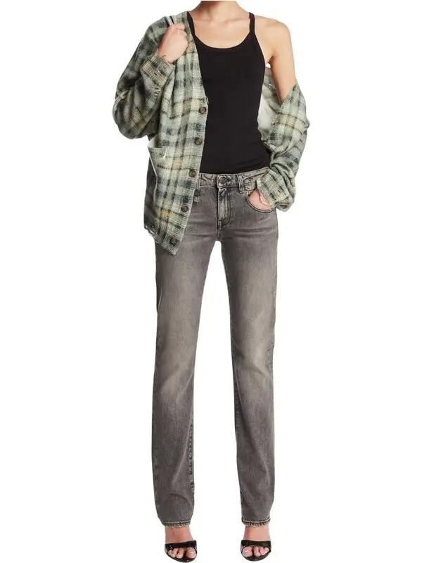 R13 Plaid Check Distressed Cardigan - Green