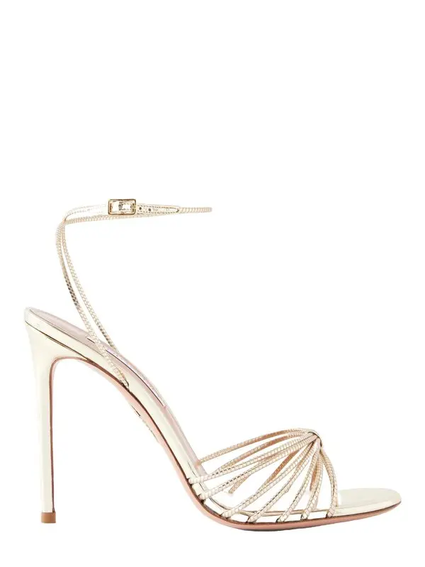 AQUAZZURA Anima 105 Mirrored Metallic Leather Sandals - Nude