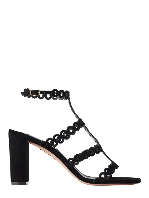 AQUAZZURA Suede Cutout Sandals - Black