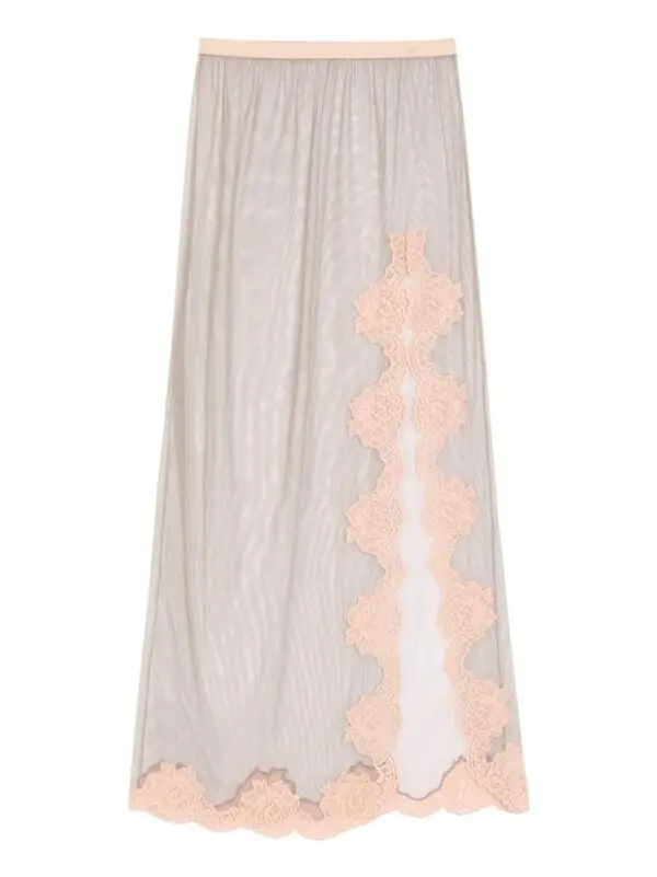 Valentino Garavani Long Tulle Skirt With Floral Trim - Nude