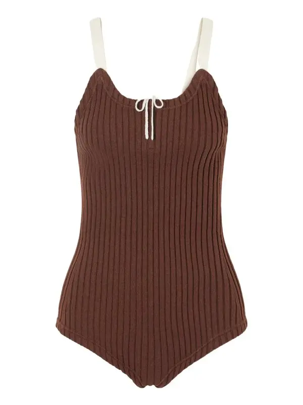 Tory Burch Color-block Ribbed-knit Bodysuit - Brown