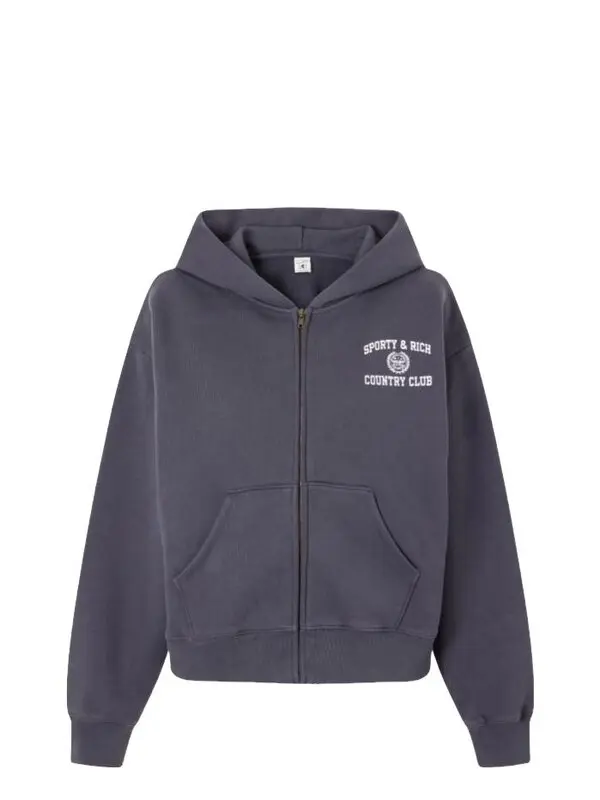 SPORTY  RICH Sporty & Rich Logo-print Garment-dyed Cotton-jersey Zip-up Hoodie - Grey
