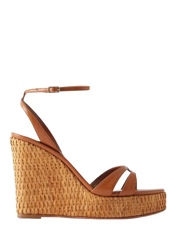 AQUAZZURA Leather Wedge Sandals With Woven Sole - Brown