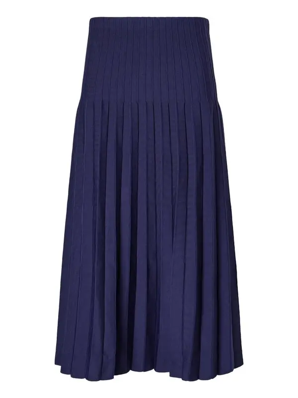 Staud Pleated Knitted Midi Skirt - Blue